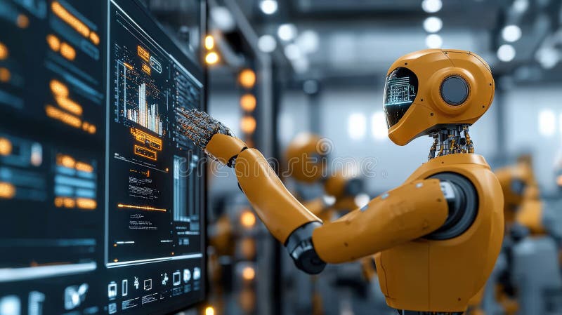 A Robot is Touching a Computer Screen with a Yellow Body. Generative AI ...