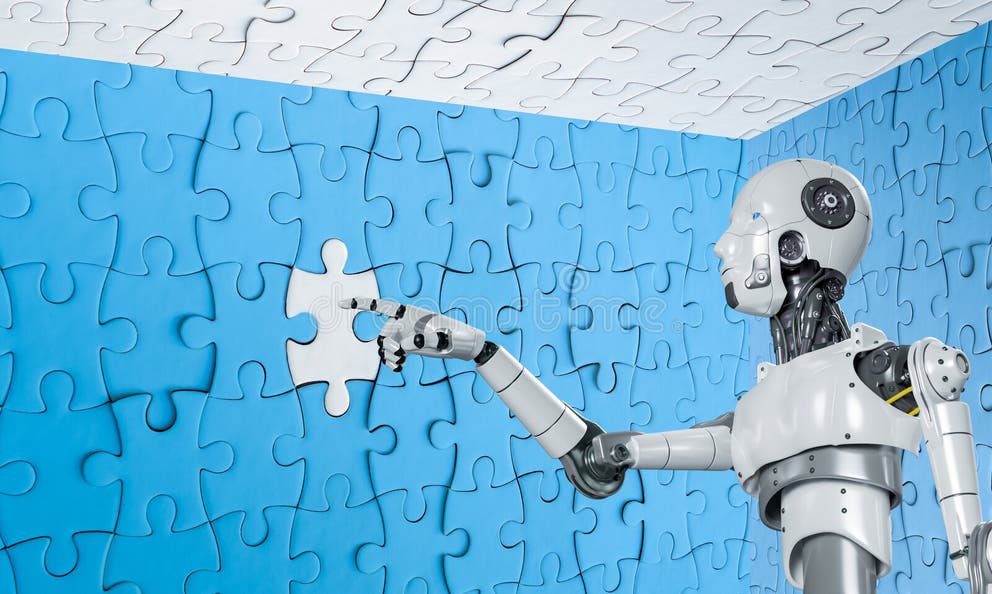 Robot Touching Jigsaw Puzzle Pieces. AI, Artificial Intelligence ...