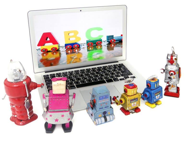 Robot Toys Learing ABC on a Laptop Computer Stock Image - Image of ...