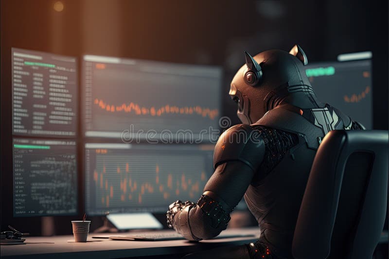 Robot Trading on Candlestick Chart Using AI Stock Illustration ...