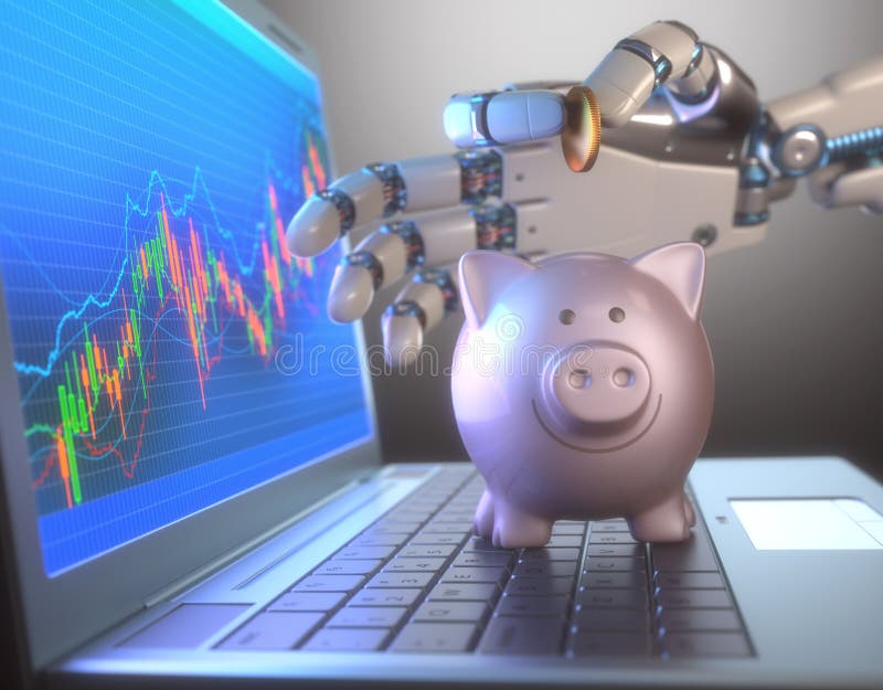 Robot Trading System and Piggy Bank Stock Illustration - Illustration ... Robot Trading System and Piggy Bank Stock Illustration - Illustration ...