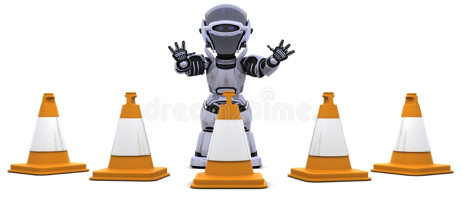 Robot Cyborg Holding Red Stop Sign Robotic Character Showing No Entry ...