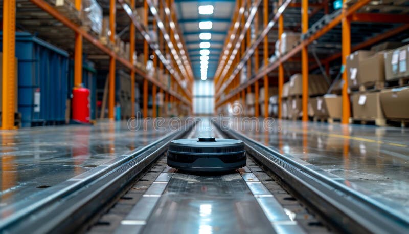 A Robot is on a Train Track in a Warehouse Stock Image - Image of ...