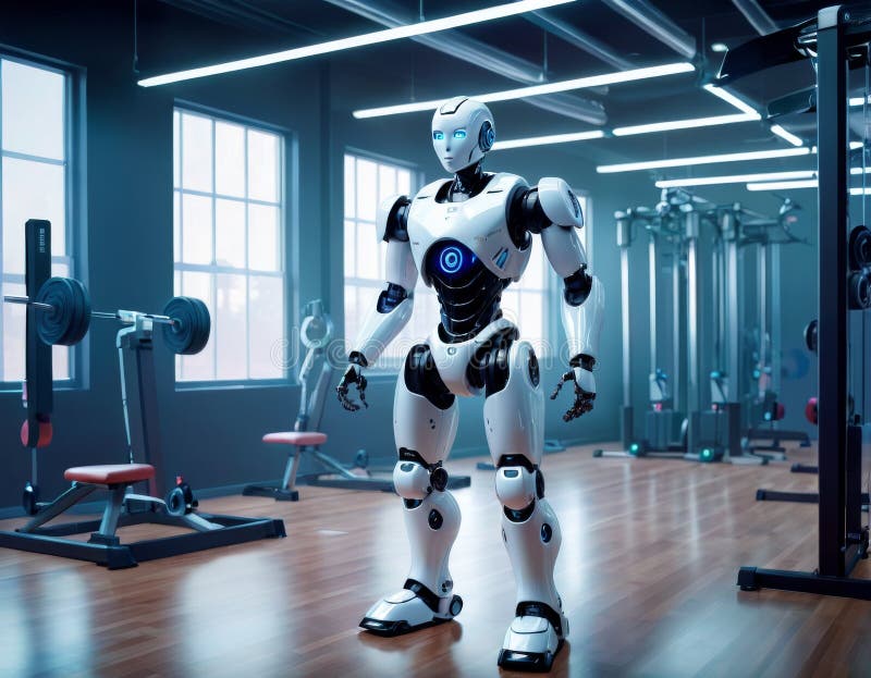 Robot Training in a Gym Setting Stock Illustration - Illustration of ...
