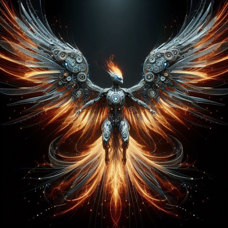 Robot Transforming into a Phoenix with Its Wings of Fire Stock ...