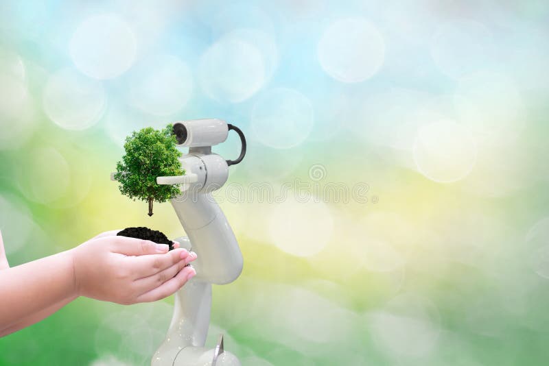 Robot Tree Environmental Industrial Tree in the Arm Future Stock Image ...