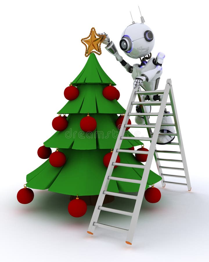 Robot trimming the tree stock illustration. Illustration of xmas - 60938164