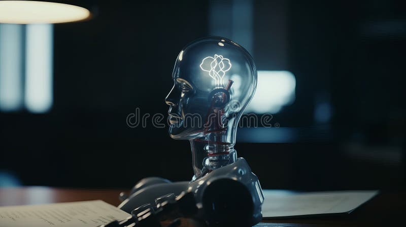 Robot Turn on Hith Bulb Head and Have Got an Idea. AI Generated Stock ...