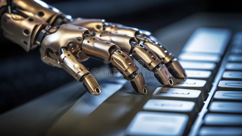 The Robot Types Text on the Keyboard and Works on the Computer. AI ...