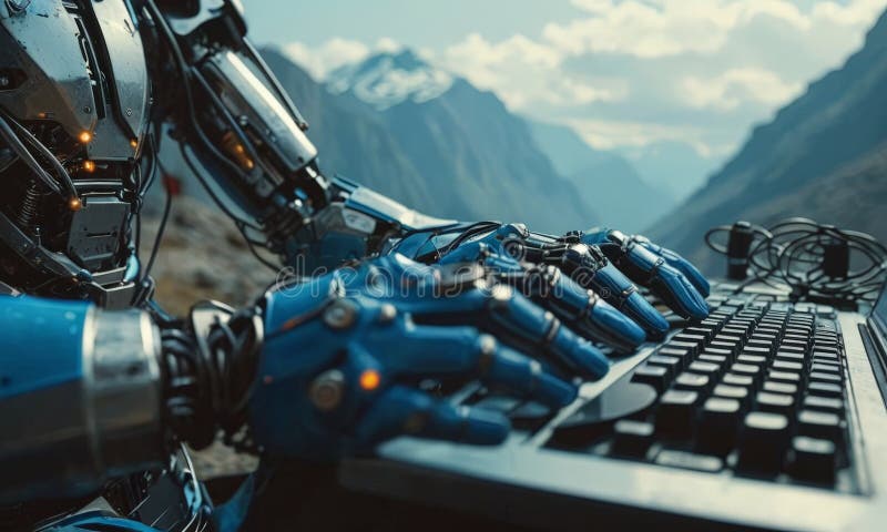 Robot Typing on Computer Keyboard Stock Illustration - Illustration of ...