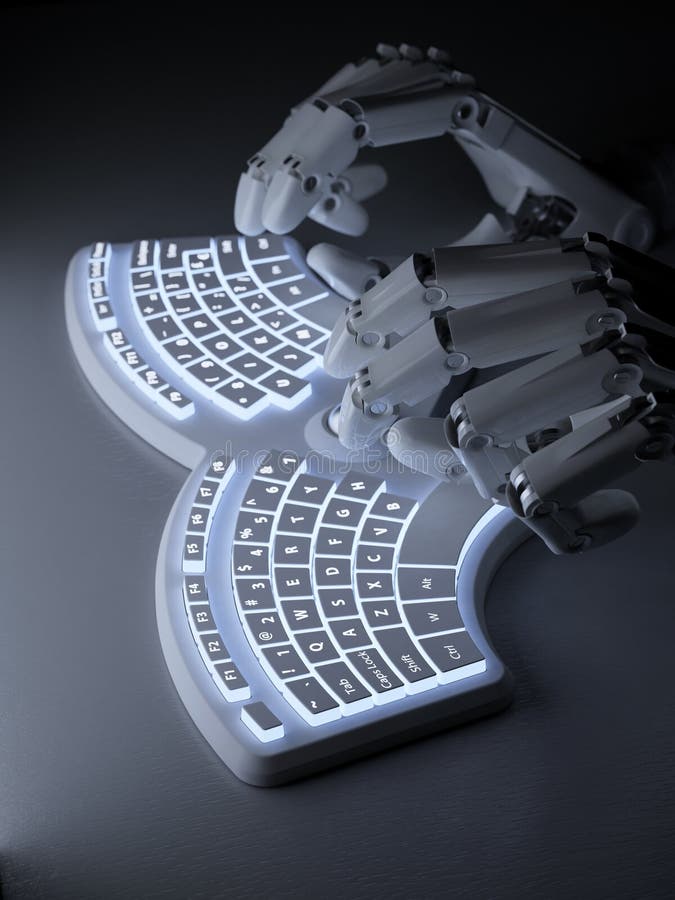 Robot Typing on Conceptual Self-illuminated Keyboard Stock Image ...