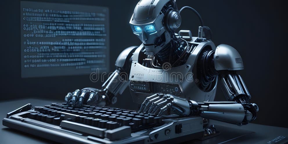 Robot Typing on Keyboard with Code Screen Futuristic Ai Concept Stock ...