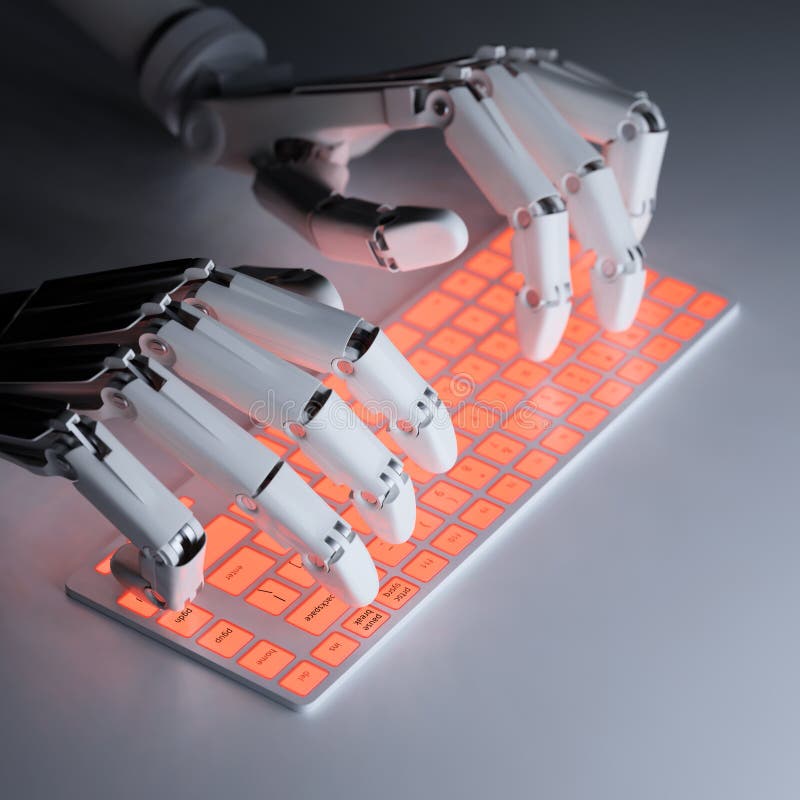 Robot typing on keyboard stock image. Image of close - 59389875