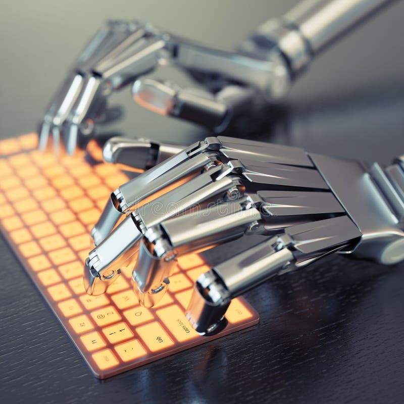 Robot typing on keyboard stock image. Image of compact - 59392607