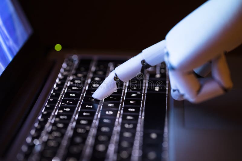 Robot Typing on Laptop stock photo. Image of modern - 126299746