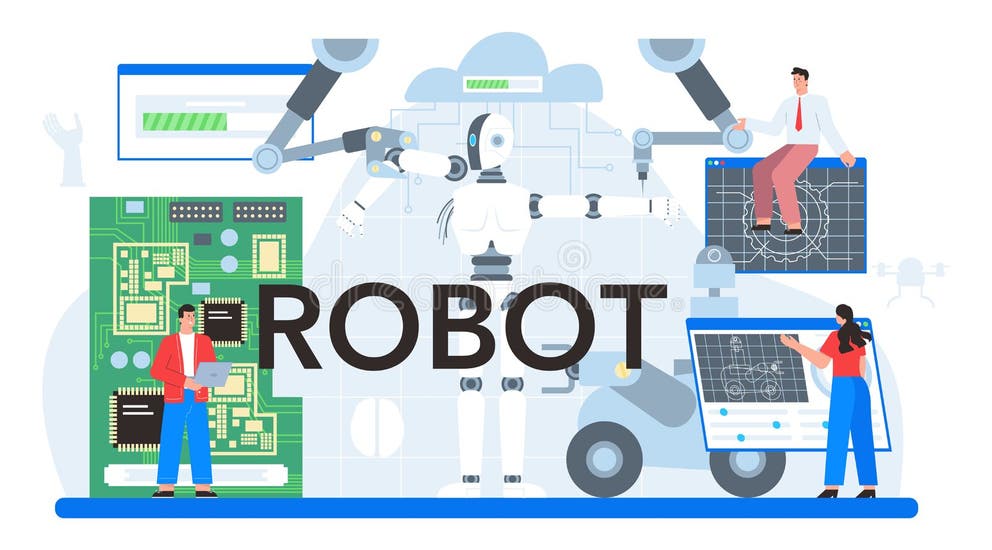 Robot Typographic Header. Robotic Engineering and Constructing Stock ...