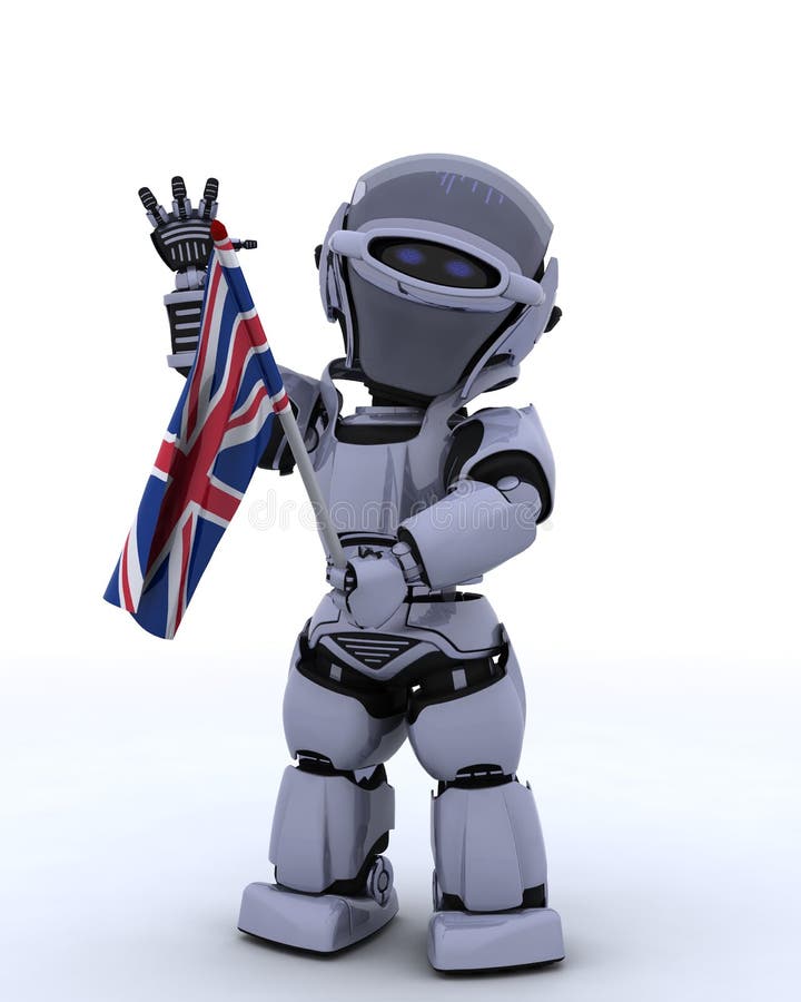 Robot with red flag stock illustration. Illustration of isolated ...