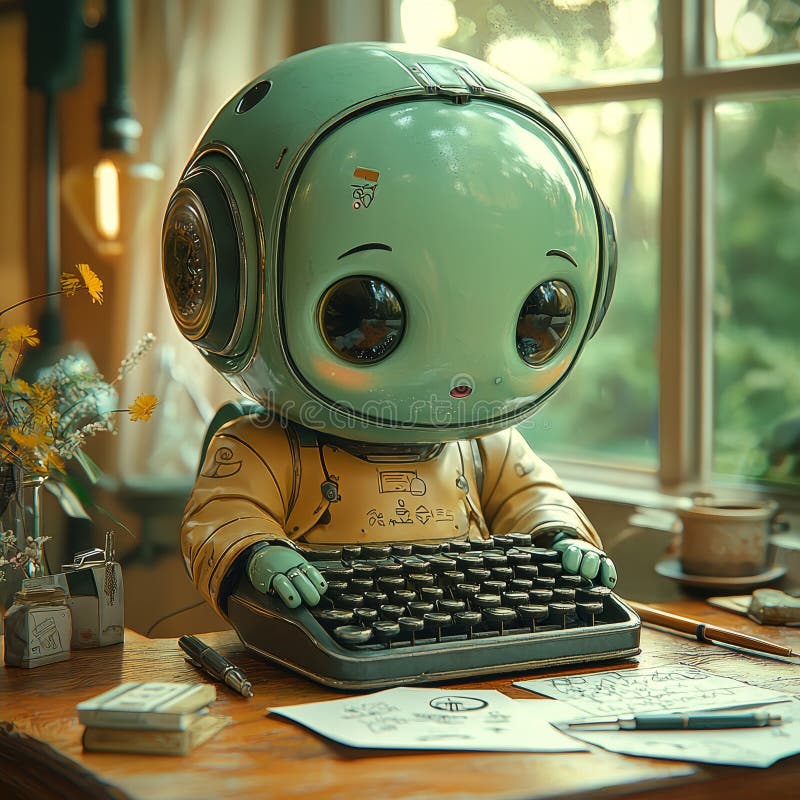 A Robot Uses a Typewriter To Create Text, Stock Illustration ...