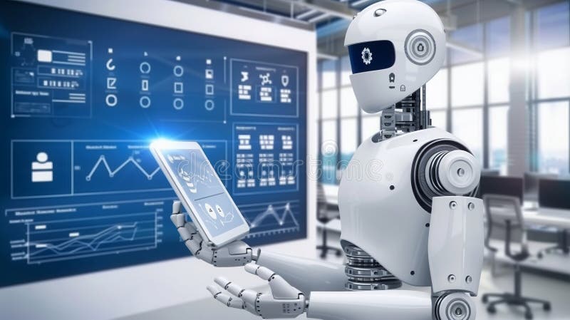 A Robot is Using a Cell Phone As an Output Device in Front of a ...