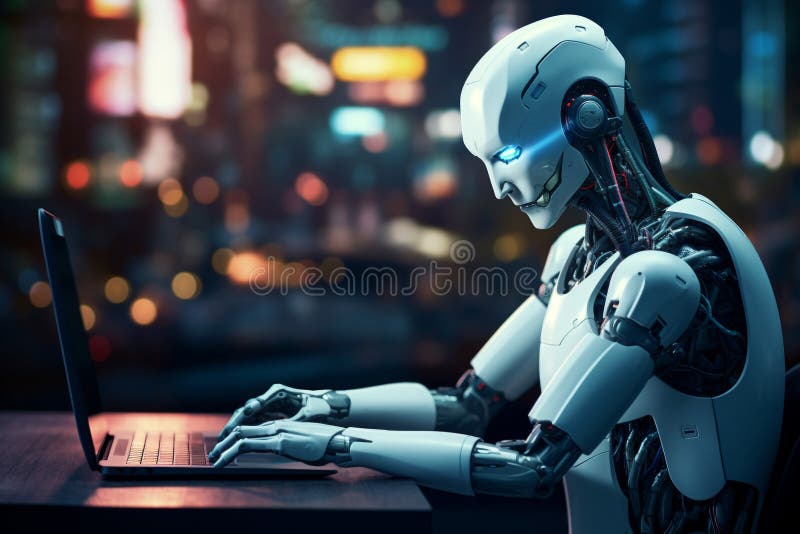 Robot Using Computer AI Technology Concept Stock Illustration ...