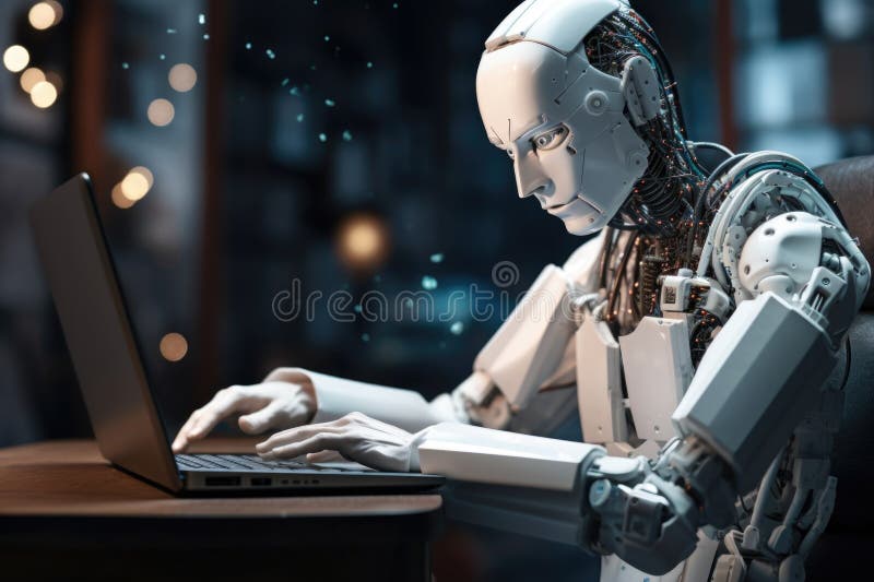 A Robot Using a Laptop Computer. Suitable for Technology Concepts Stock Image - Image of ...