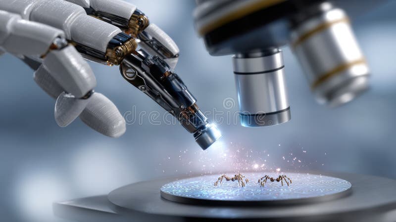 A Robot is Using a Microscope To Look at a Bug Stock Illustration ...