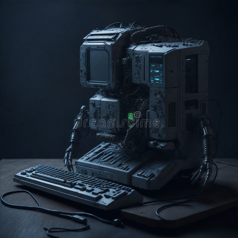 A Robot Using an Old Computer Stock Illustration - Illustration of ...