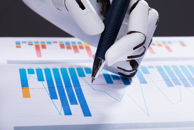 Robot Using Pen while Working on Graph Stock Image - Image of finance ...