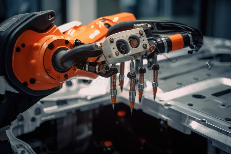 A Robot Using a Screwdriver To Tighten Screws in a Car Engine Stock ...
