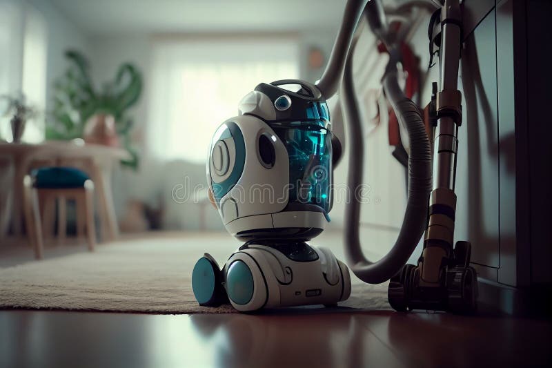 Robot with Vacuum Cleaner Doing Housework.generative Ai Stock Illustration - Illustration of ...