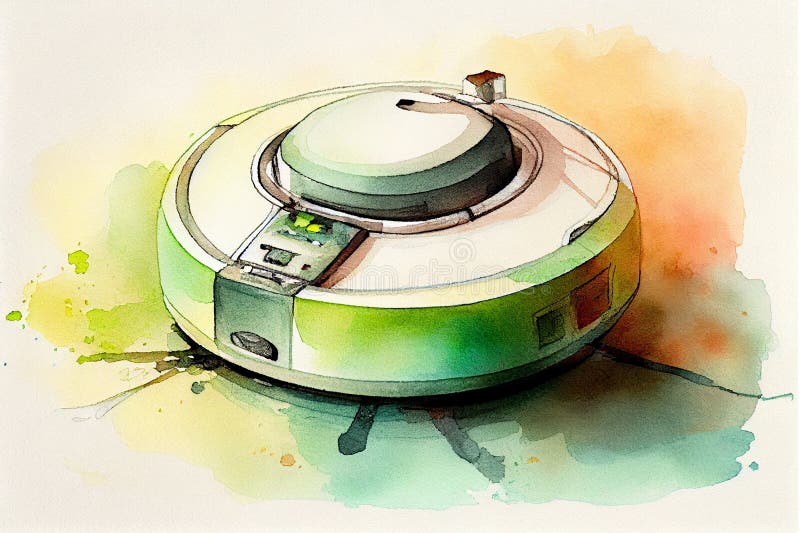 Robot Vacuum Cleaner Drawing with Bit of Watercolour Stock Illustration ...