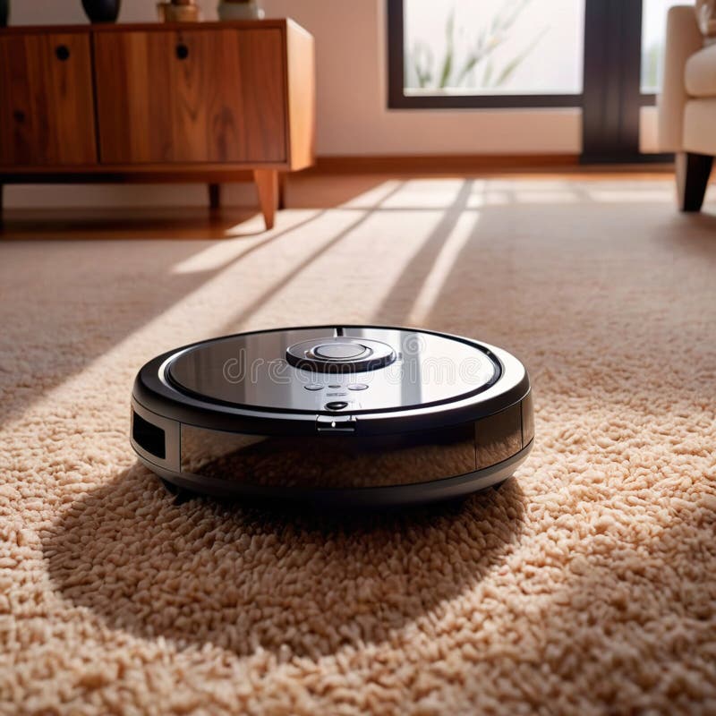 Robot Vacuum Cleaner in a Hi-tech Style Room Stock Illustration ...