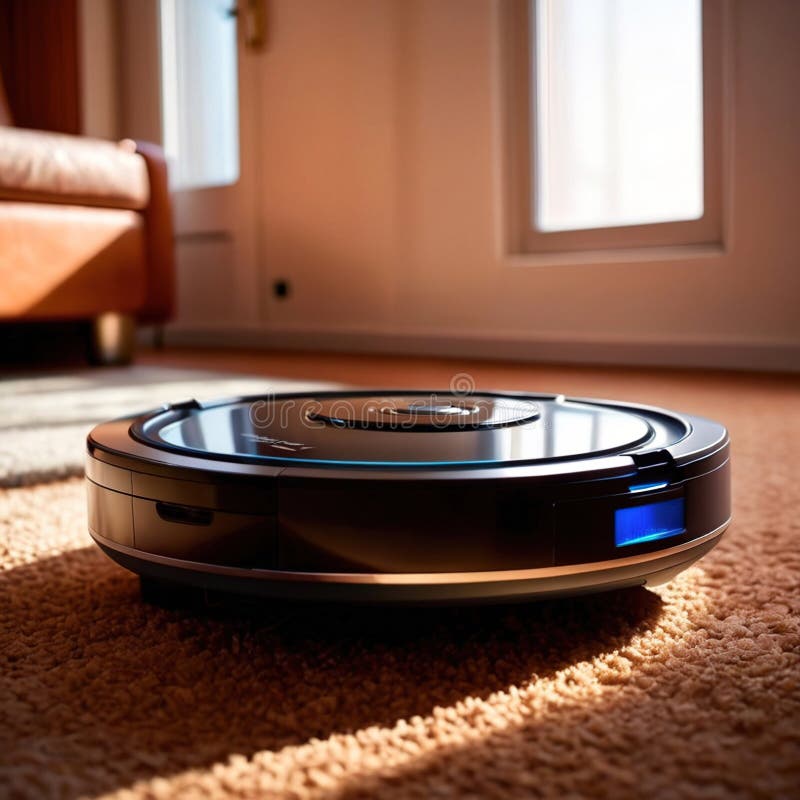 Robot Vacuum Cleaner in a Hi-tech Style Room Stock Illustration ...