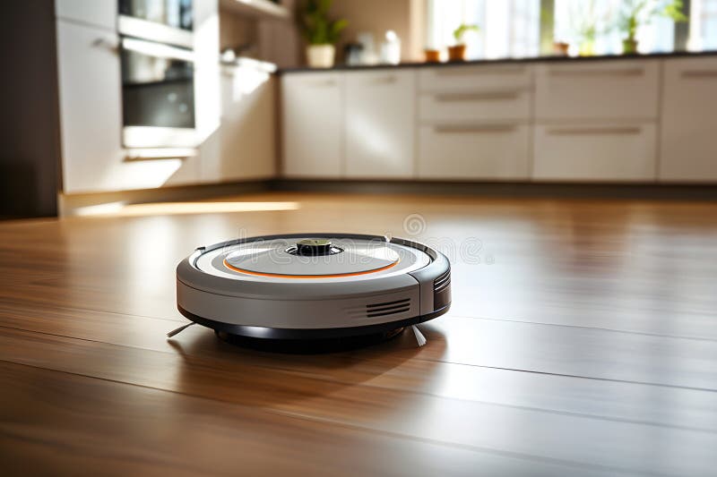 Robot Vacuum Cleaner in a Modern Kitchen Stock Illustration ...