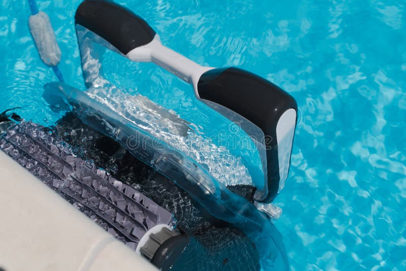 Robot Vacuum Cleaner for the Pool Cleans the Outdoor Pool Stock Image ...