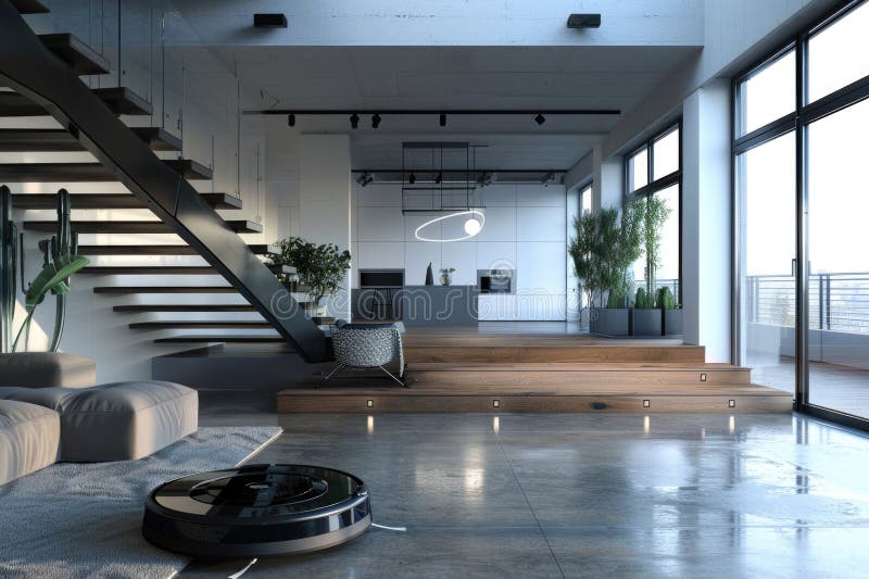 A Robot Vacuum Cleaner is Shown on the Floor of a Modern Living Room ...