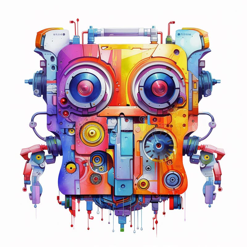 Robot with Various Gears in Abstract Design on Solid Color Background ...