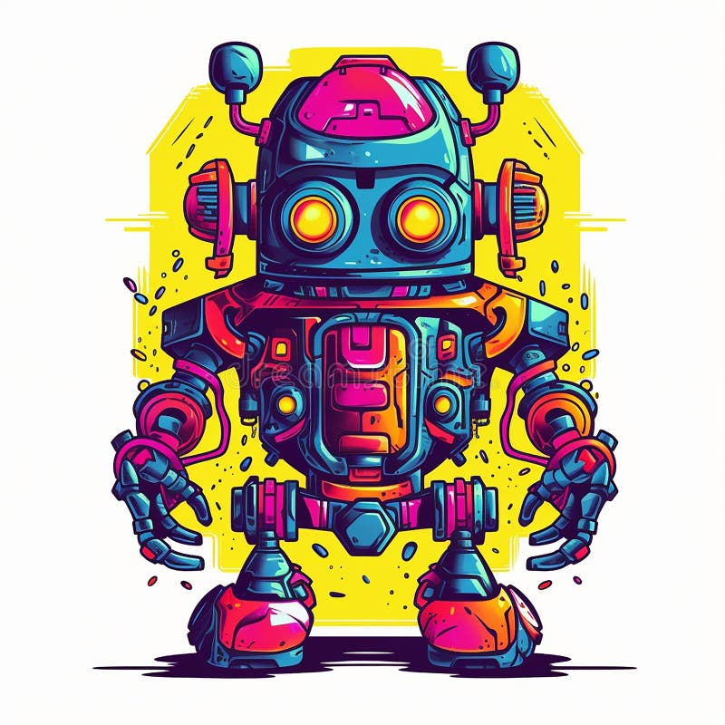 Robot with Various Gears in Abstract Design on Solid Color Background ...