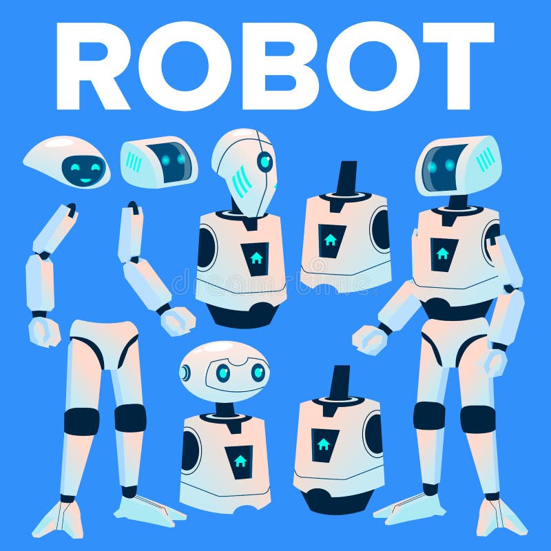 Robot Vector. Animation Creation Set. Modern Robot Helper. Head, Face ...