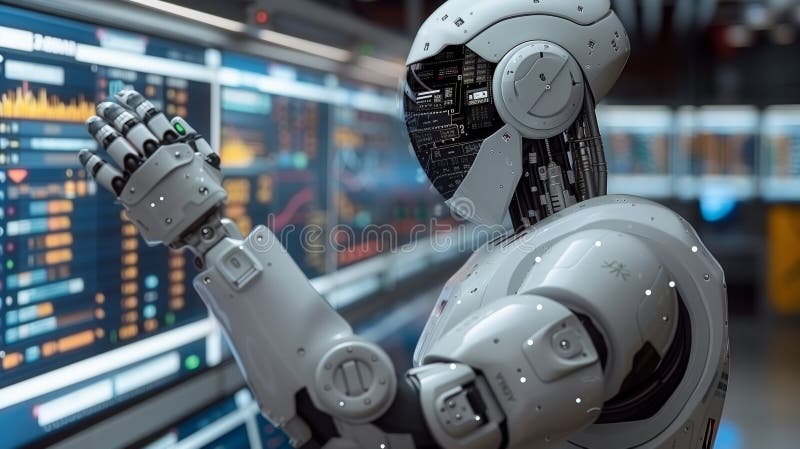 Robot Views Automotive Lighting Design on Computer Screen Stock Photo ...