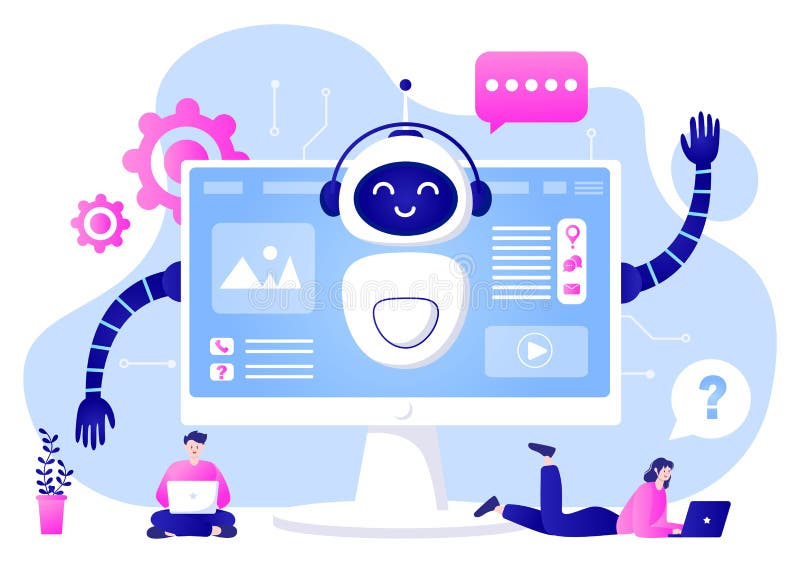 Robot Virtual Assistance or Chatbot Background Vector Illustration ...