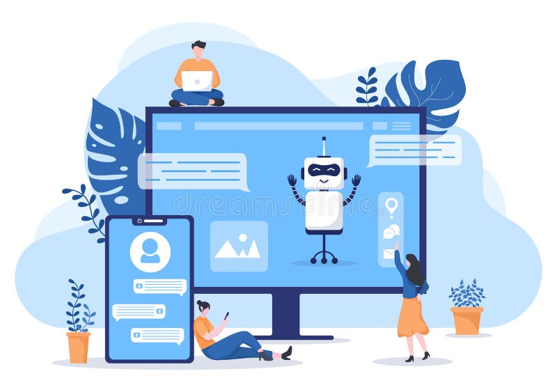 Robot Virtual Assistance or Chatbot Background Vector Illustration ...