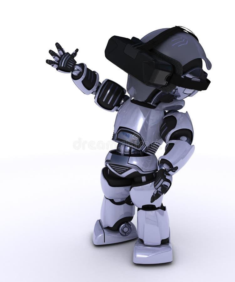 Robot with VR Head Set stock illustration. Illustration of headset ...