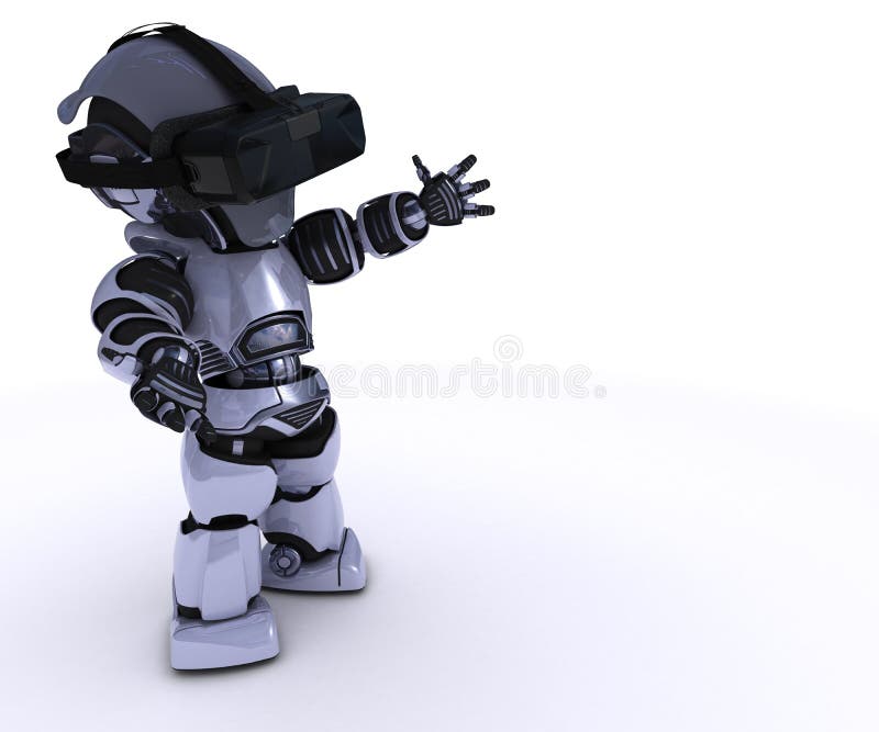 Robot with VR Head Set stock illustration. Illustration of cyborg ...
