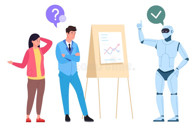 Robot Vs Human Employees in Business Analysis. Ai Advantages Stock ...