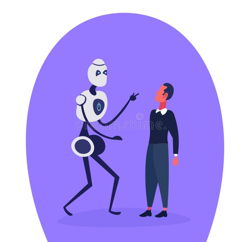 Robot Vs Human Modern Robotic Machine Businessman Communication ...