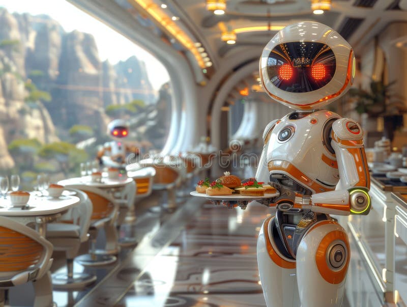 Futuristic Dining Room Inside a Spaceship with Big Windows Stock Image ...