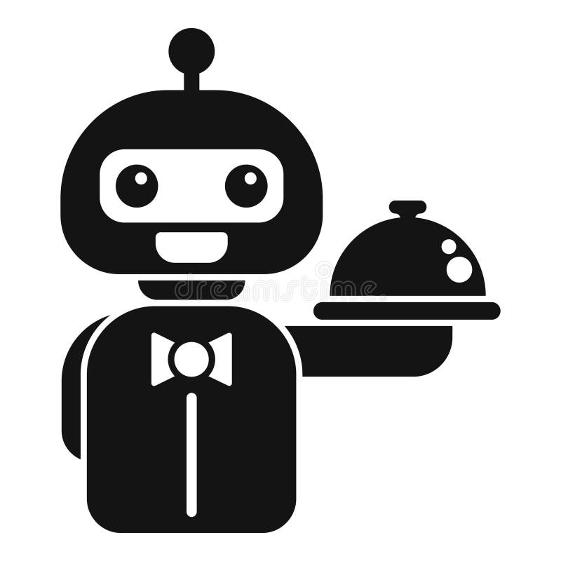 Robot Waiter Holding a Covered Tray Icon Glyph Vector Stock ...