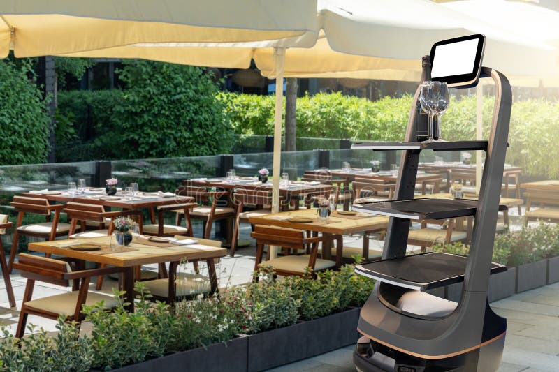 Robot Waiter Works in Restraunt Stock Image - Image of transformation, unmanned: 337287091