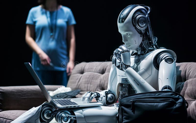 A Robot Waiting in a Modern Office Sofa for a Job Interview. Ai ... A Robot Waiting in a Modern Office Sofa for a Job Interview. Ai ...